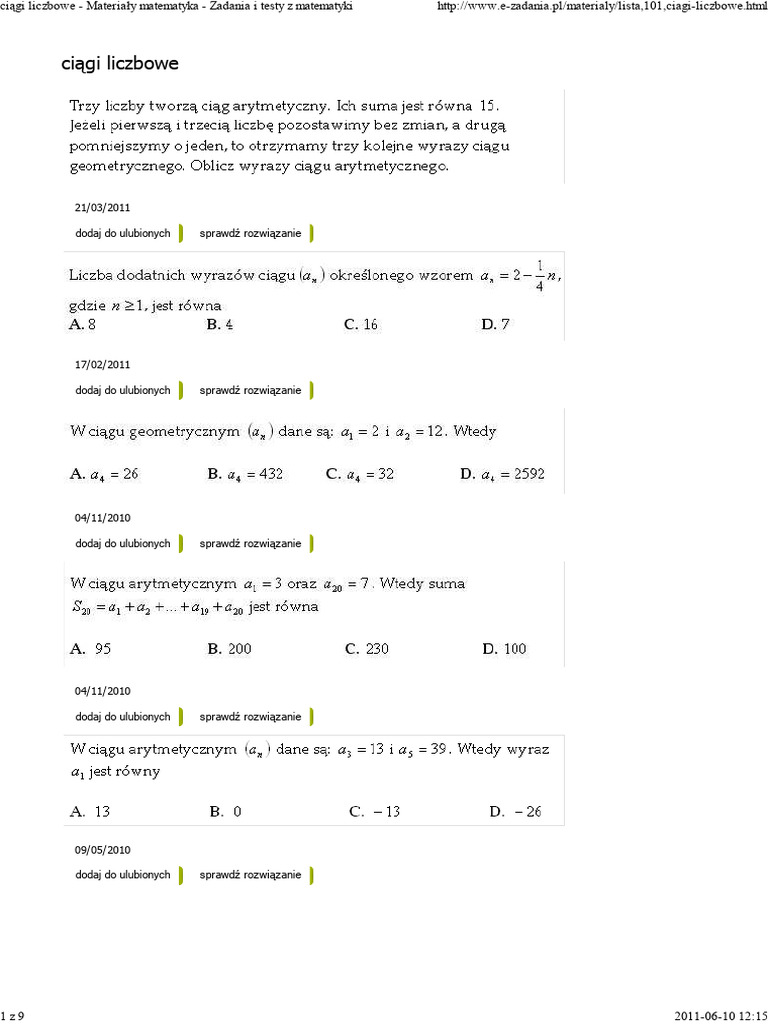 Ciągi Liczbowe - Materiały Matematyka - Zadania I Testy Z Matematyki | PDF