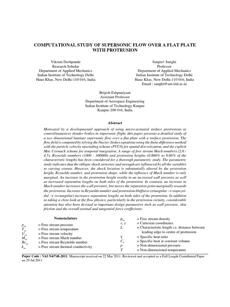 Computational Study of Supersonic Flow Over A Flat Plate With Protrusion | Download Free PDF ...
