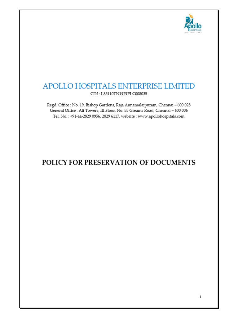 Apollo Hospitals Document Preservation Policy | PDF | Taxes | Computer File
