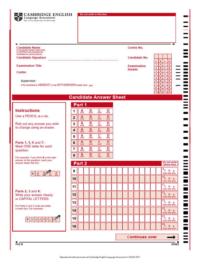 OPT B2 FCE Answersheet R-1 | PDF | University Organizations ...