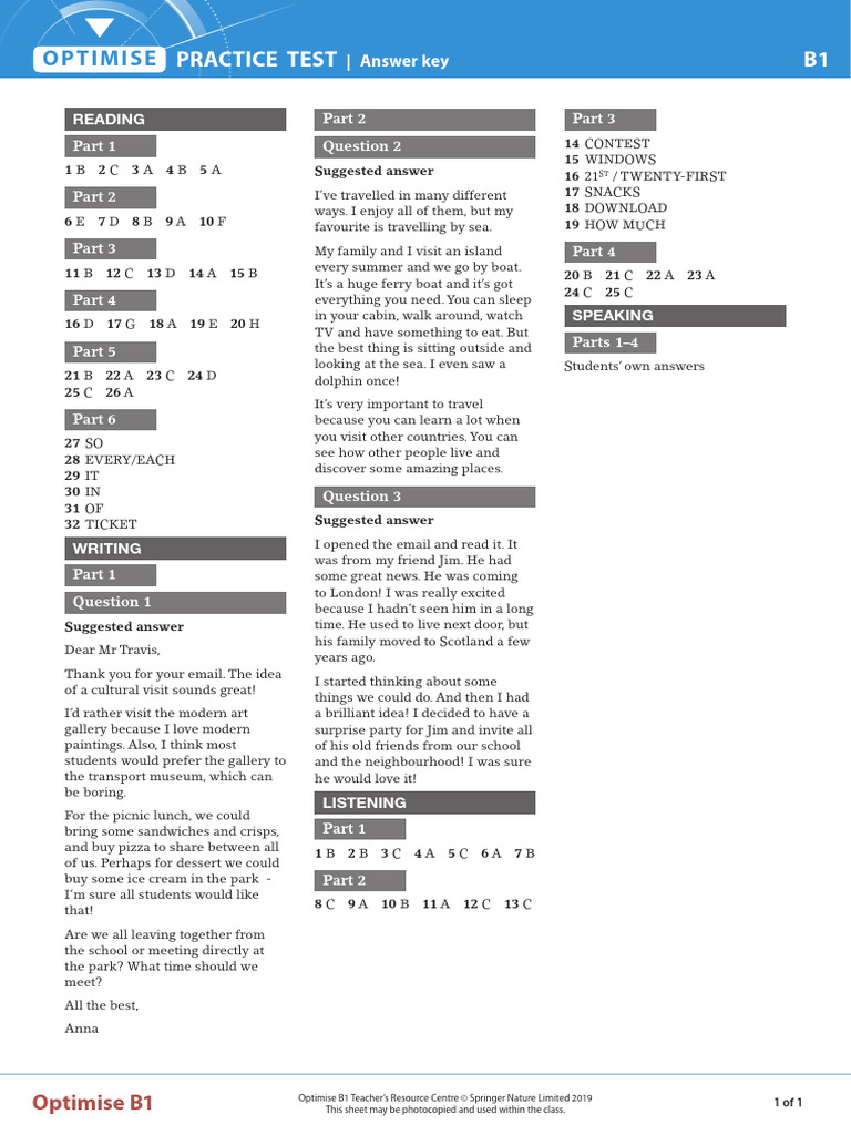 OPT B1 Practice Test Answers-2 | PDF