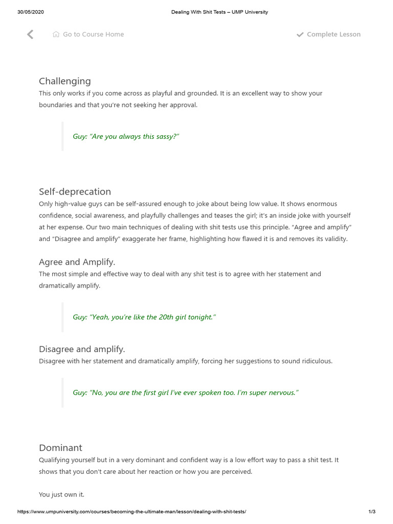 02 - Dealing With Shit Tests - UMP University | PDF | Psychological ...