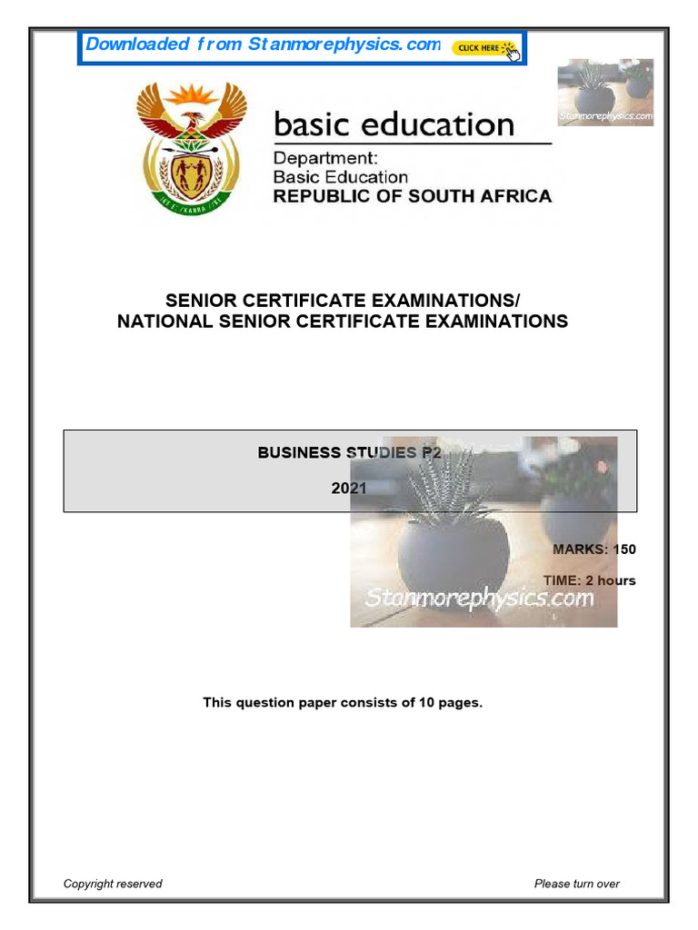 Business Studies NSC Grade 12 June 2021 P2 and Memo | PDF | Insurance ...