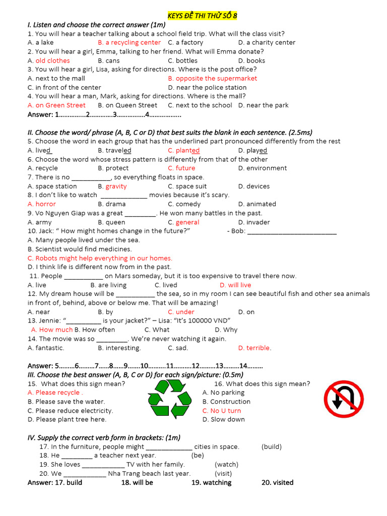 KEYS ĐỀ THI THỬ SỐ 8-VLB | PDF