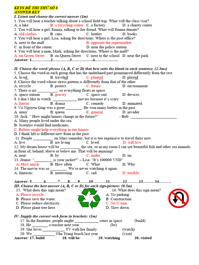 KEYS ĐỀ THI THỬ SỐ 8-VLB | PDF
