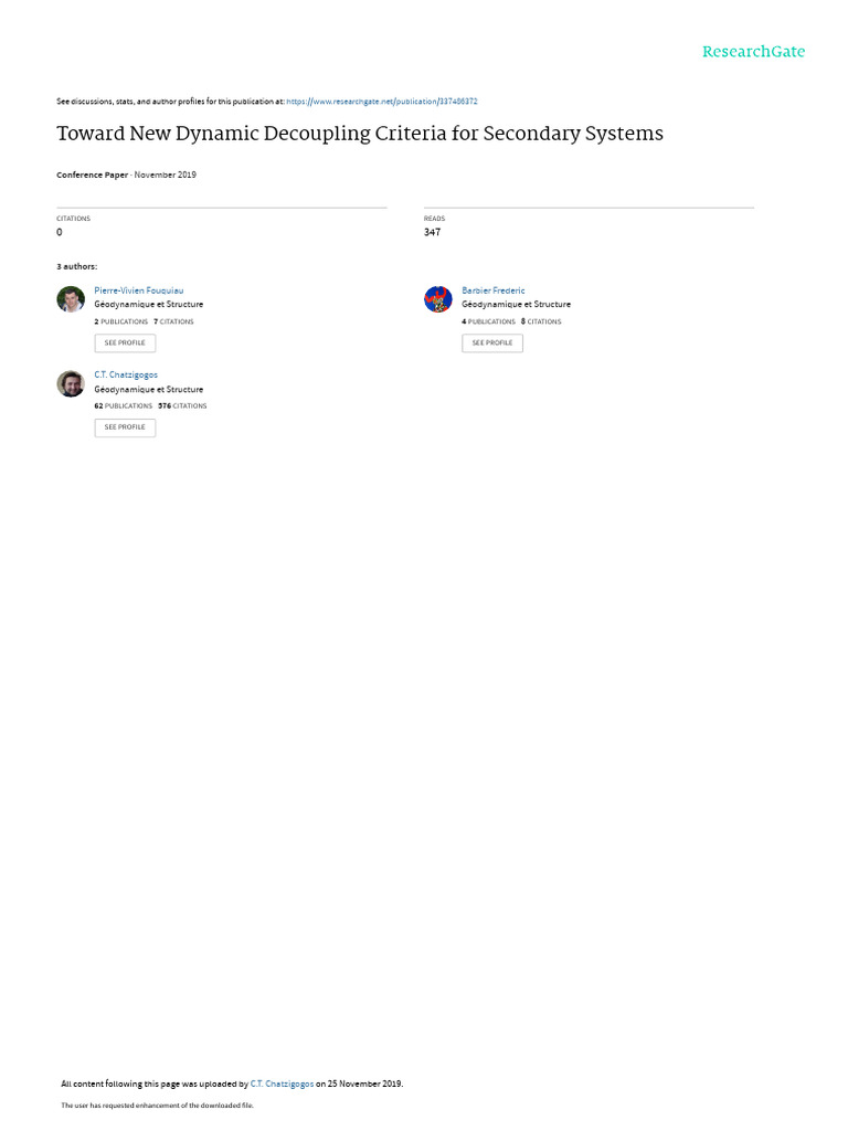 Articolo - Toward New Dynamic Decoupling Criteria For Secondary Systems ...