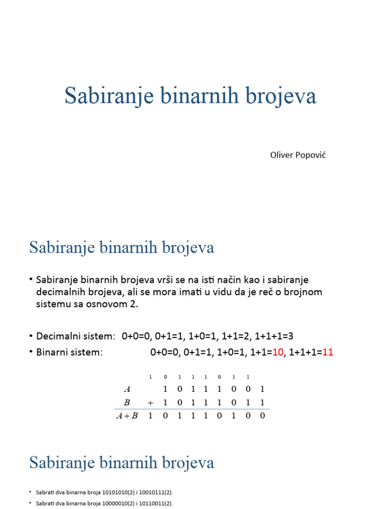 ORT 02 Sabiranje Binarnih Brojeva | PDF