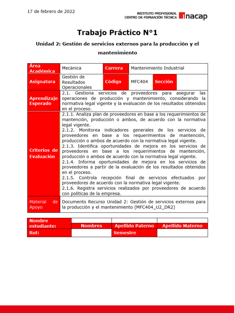 MFC404 U2 TP1 | PDF | Laboratorios | Business