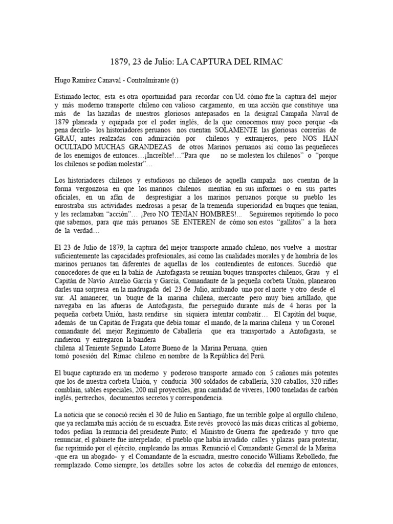 1879, 23 de Julio La Captura Del Rimac | PDF