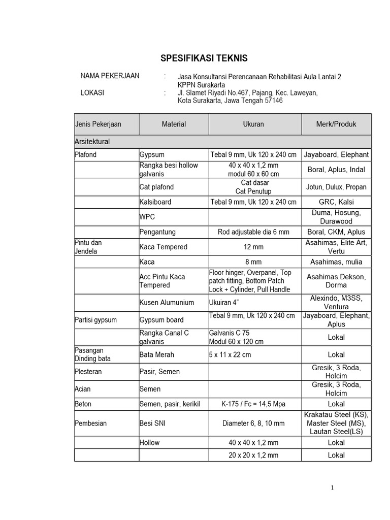 SPESIFIKASI TEKNIS Arsitek MEP 1 1 | PDF | Building Materials