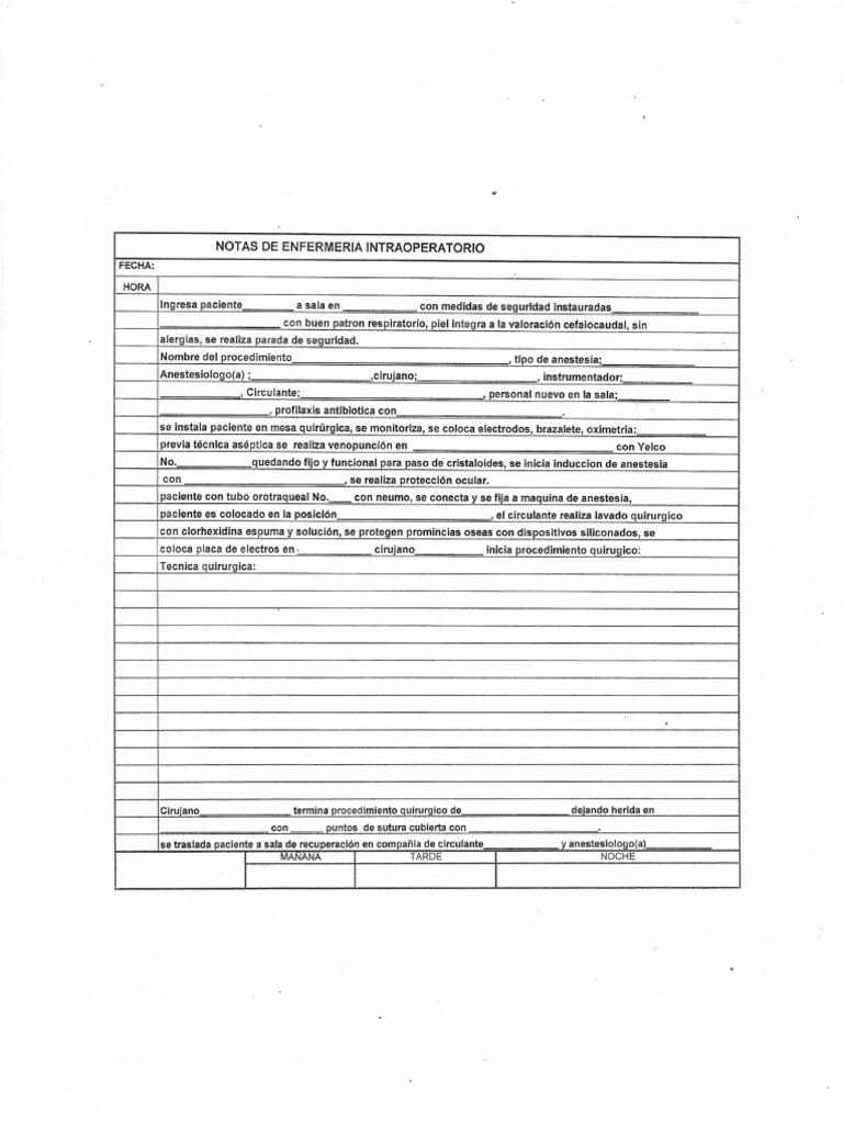 Nota de Enfermería Intraoperatorio | PDF