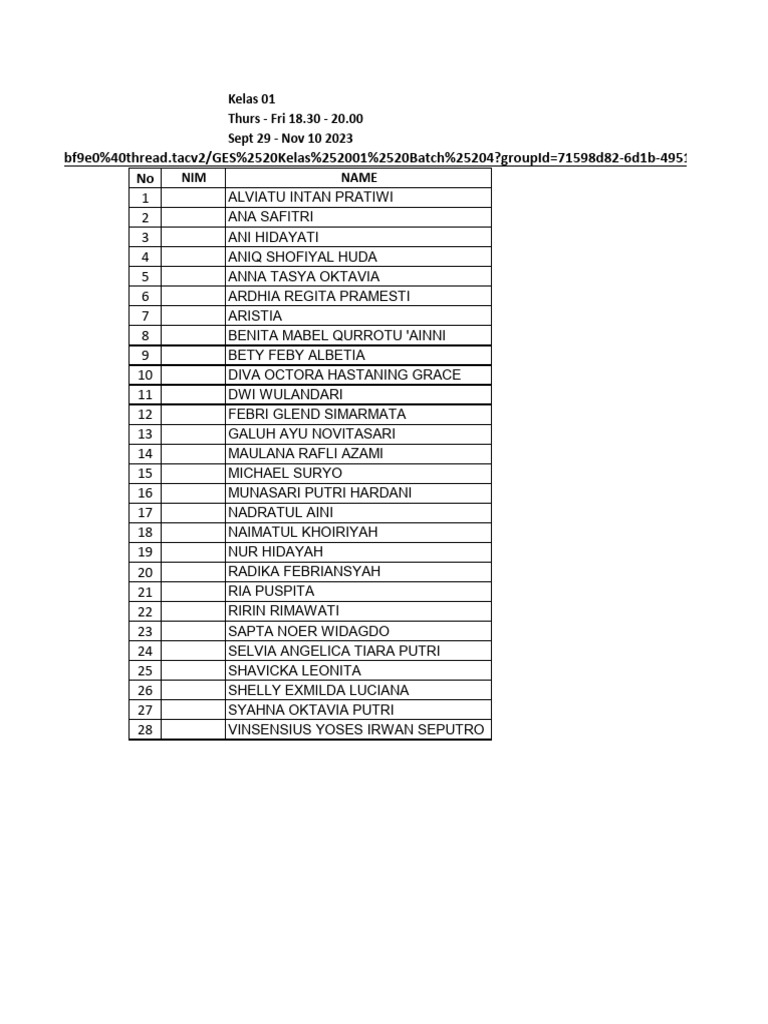 Kelas 2023: Jadwal dan Daftar Siswa | PDF