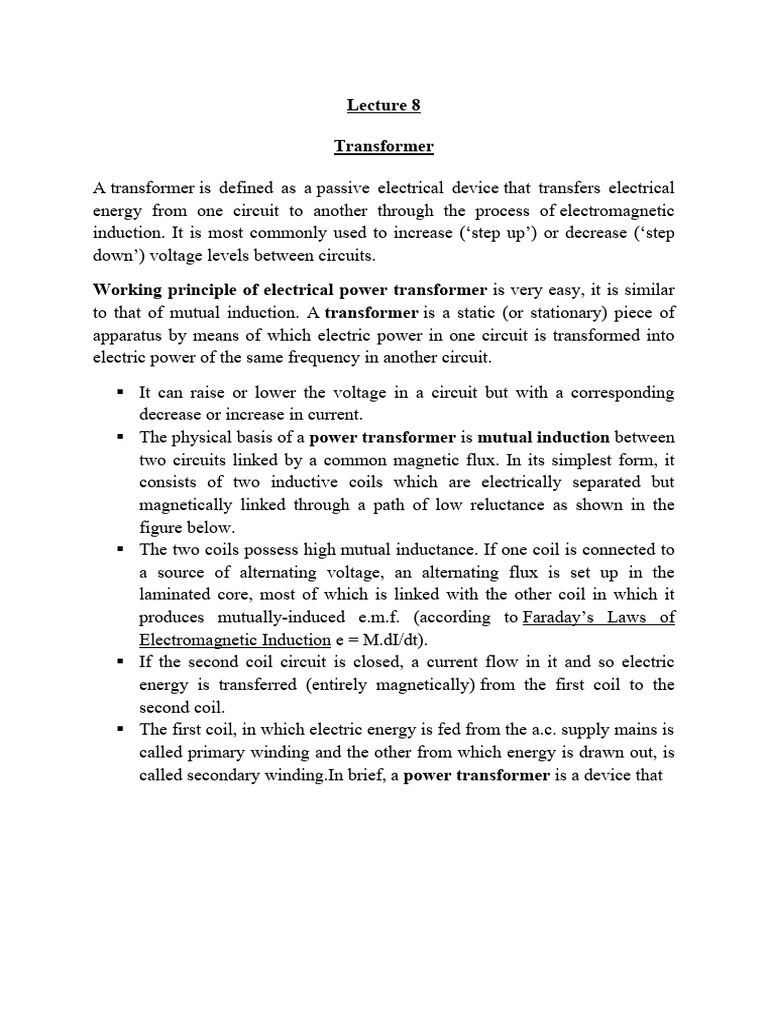 Transformer Introduction Construction Working Pdf Transformer