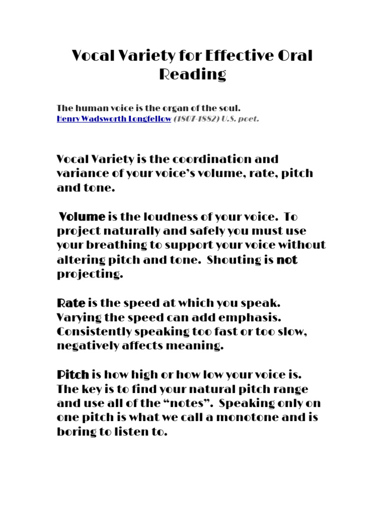 Vocal Variety For Effective Oral Reading | PDF | Poetry | General Fiction