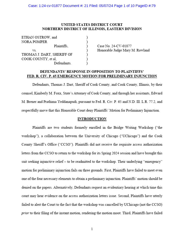Cook County Response To Lawsuit From UChicago Students | PDF | Standing ...
