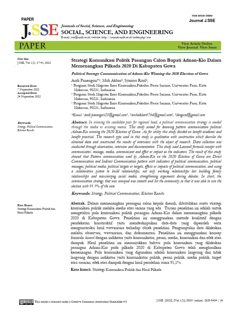 13.+Strategi+Komunikasi+Politik Andi+Panengori JSSE+Unifa | PDF