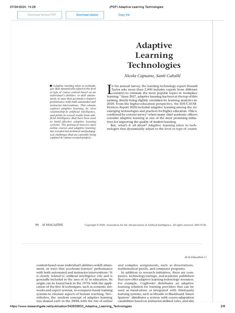 Adaptive Learning Technologies | PDF | Educational Technology | Learning