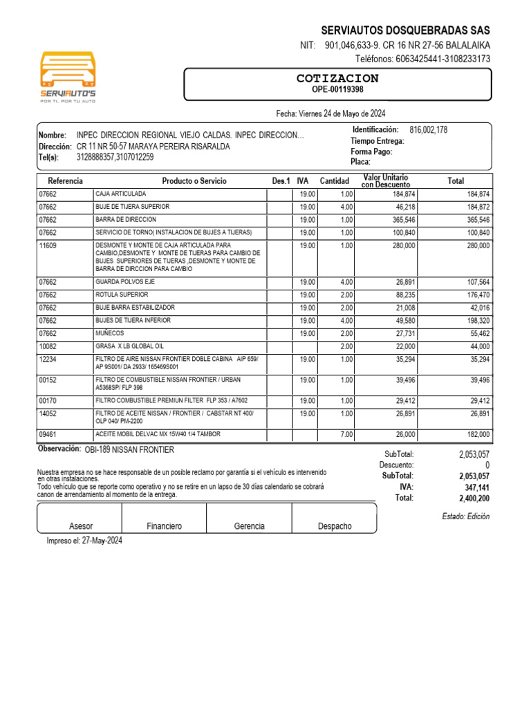 OBI 189 COTIZACION-SUSPENSION-1 | PDF