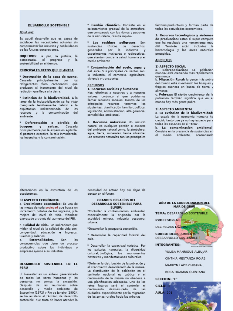 Triptico Desarrollo Sostenible Listo | PDF | Sustentabilidad | Desarrollo sostenible