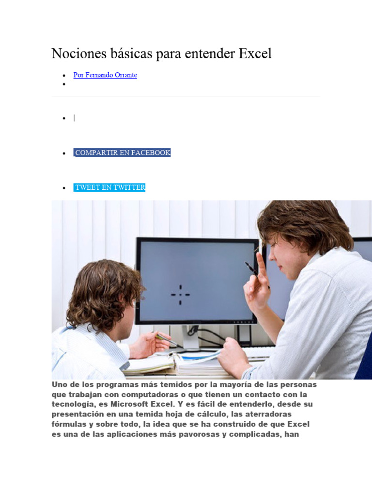 Nociones básicas para entender Excel | PDF | Microsoft Excel | Hoja de cálculo