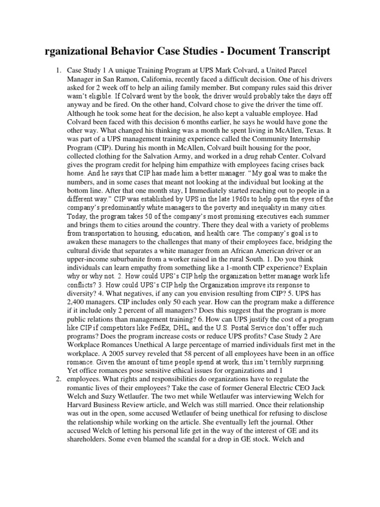 Rganizational Behavior Case Studies - Document Transcript | PDF ...