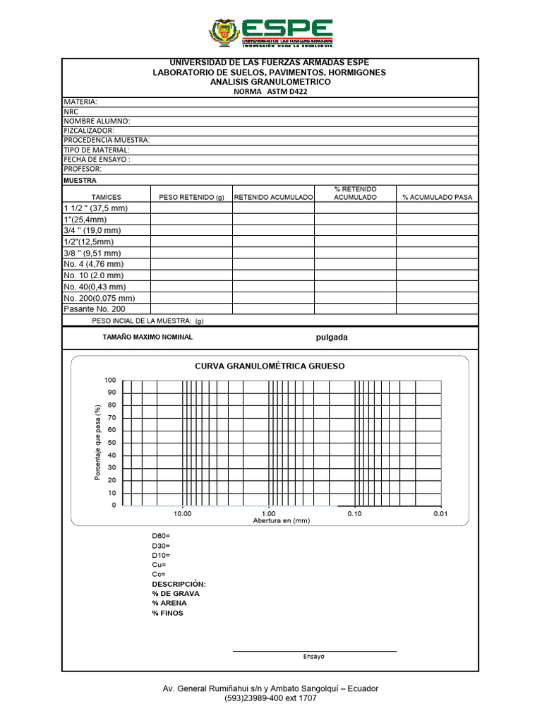 Formato Granulometria Suelos Astm d422 | PDF