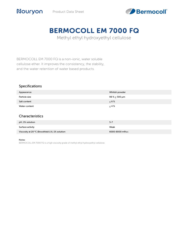 Bermocoll EM 7000 FQ PDS | PDF | Water | Ethanol