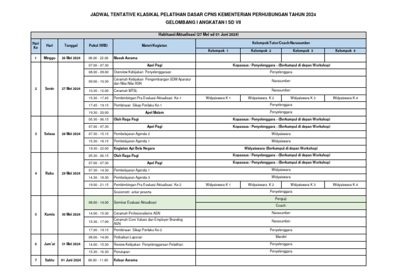 Jadwal Untuk PesertaI Latsar CPNS 2024 | PDF