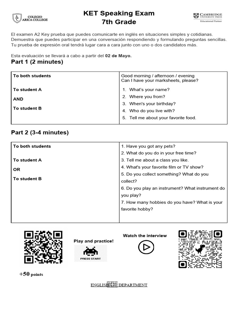 (2024) 7 Grade - Speaking Exam | PDF | Language Arts & Discipline