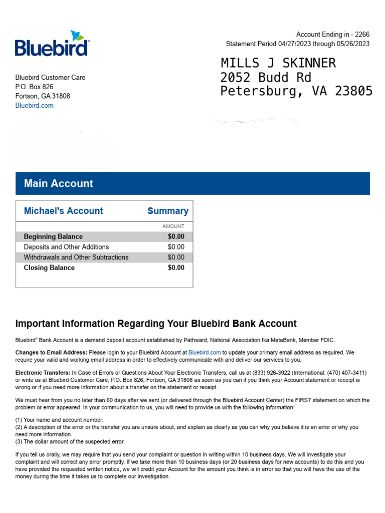 Bluebird Statement - Bluebird | PDF | Personal Finance | Financial Services