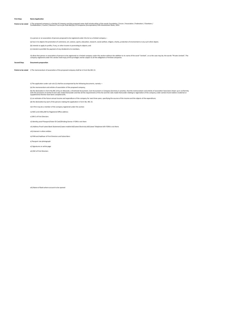 Checklist-Inc of Sec 8 Cos | PDF | Identity Document | Government