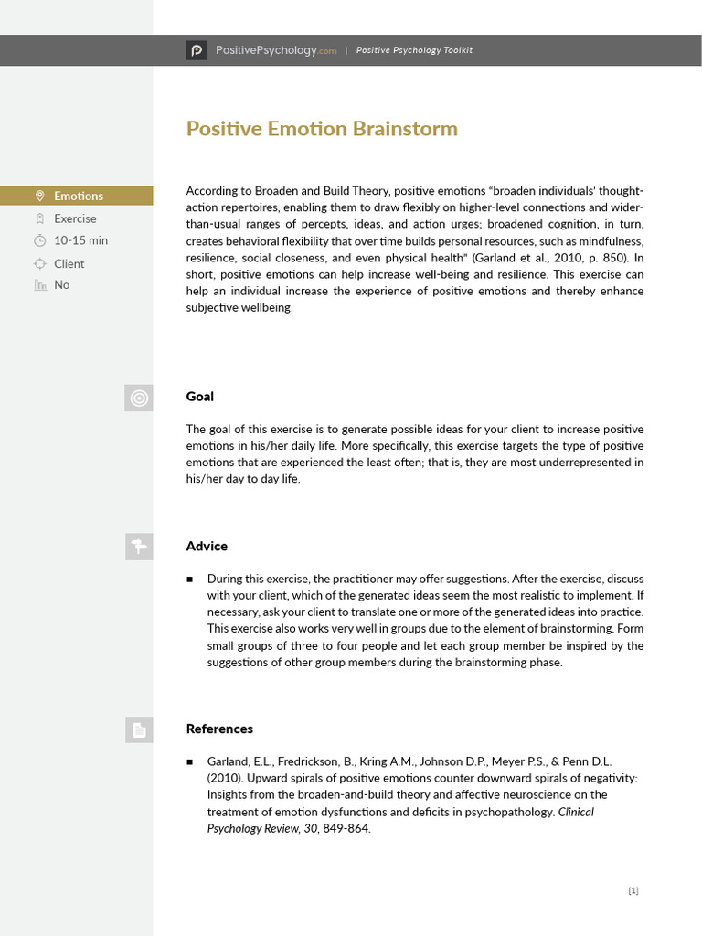 Positive Emotion Brainstorm | PDF | Emotions | Behavioural Sciences