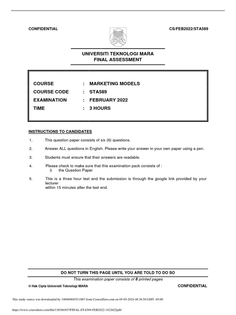 STA589 FEBRUARY 2022 | PDF | Forecasting | Applied Mathematics
