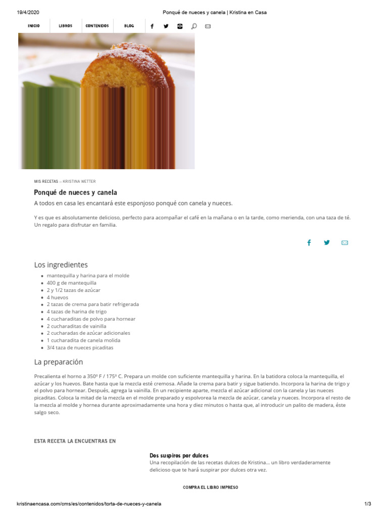 Ponqué de Nueces y Canela - Kristina en Casa | PDF | Cocina occidental ...