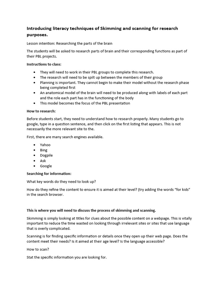 Year 9 Science - Parts of The Brain Research Lesson Plan | PDF