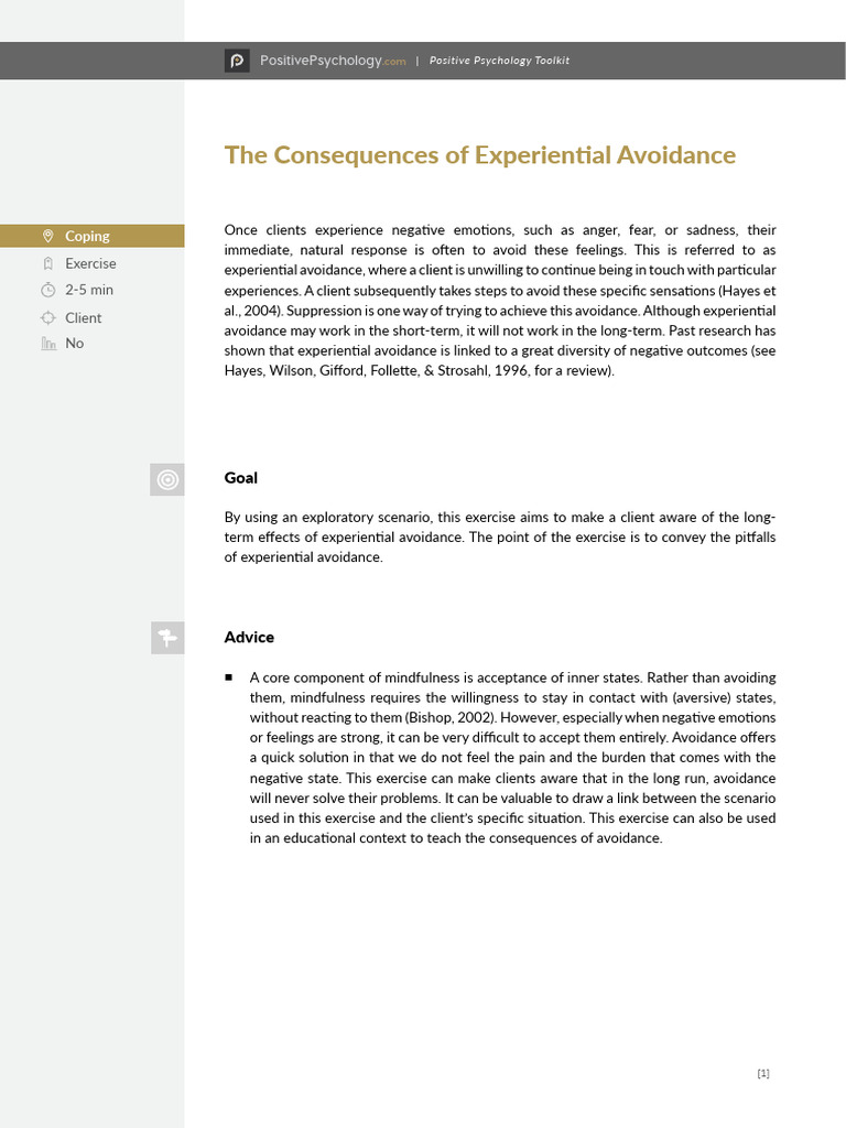 The Consequences of Experiential Avoidance | Download Free PDF | Feeling | Mindfulness