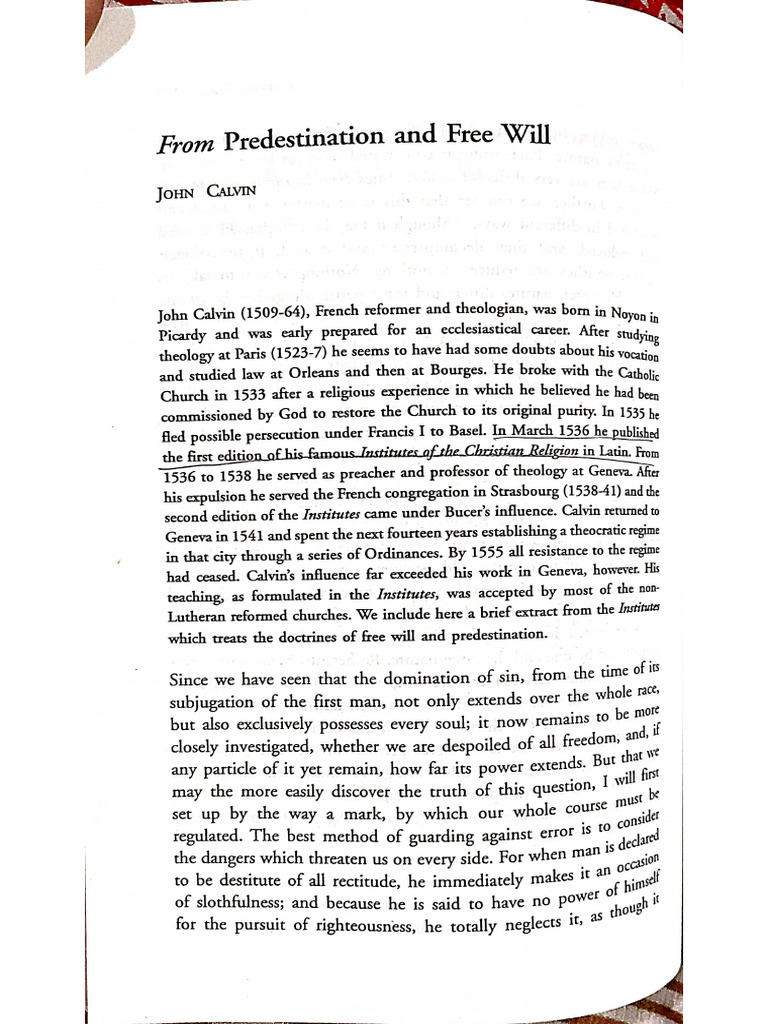 John Calvin, 'Predestination and Free Will' | PDF