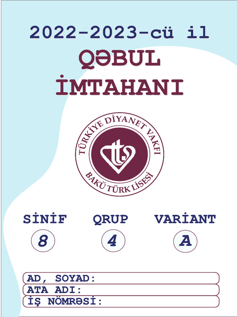 TDV BTL Qəbul 2023 Viii Sinif - Qrup (4) - 230528 - 170000 | PDF