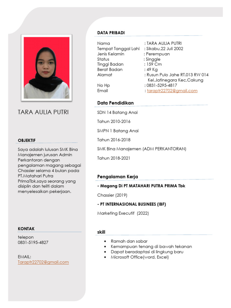 CV Tara Aulia Putri-3 | PDF