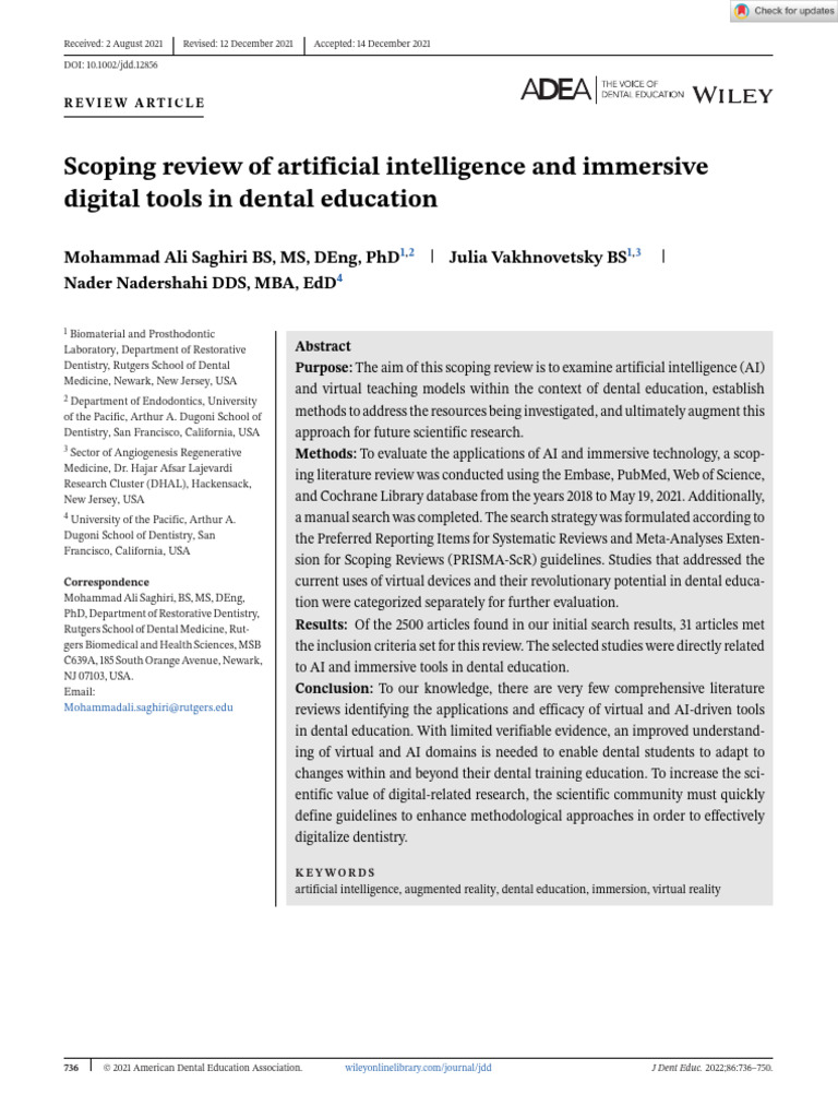 Scoping Review of Artificial Intelligence and Immersivedigital Tools in ...