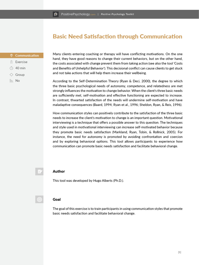 Basic Need Satisfaction Through Communication | PDF | Motivation | Motivational