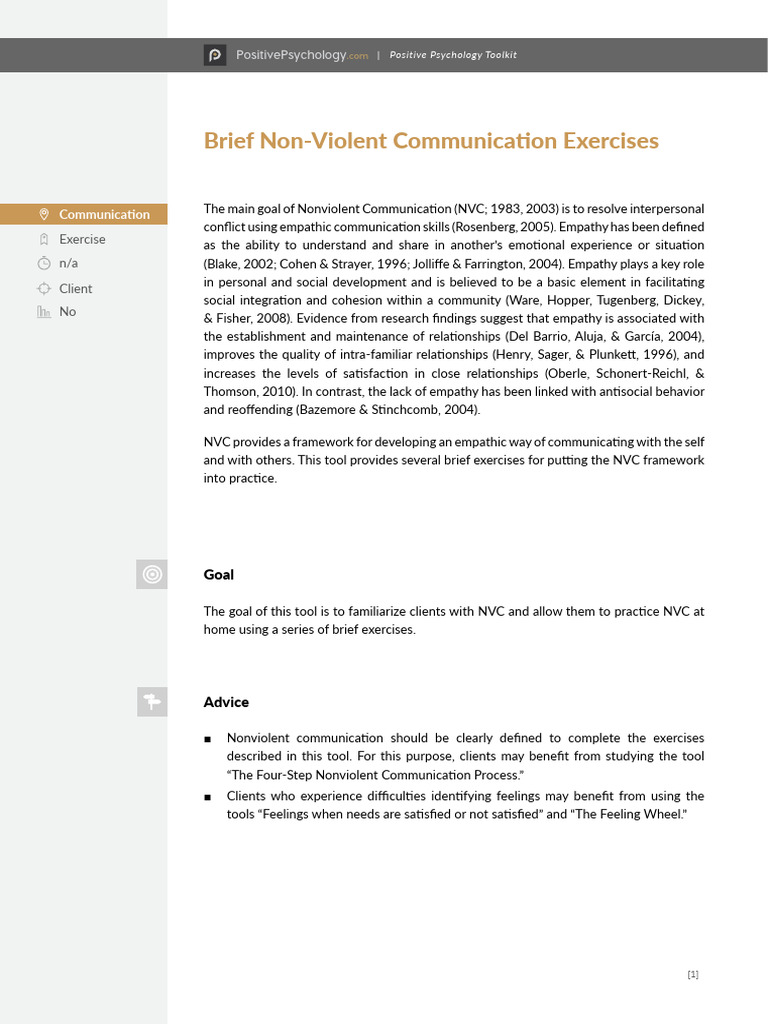 Brief Non-Violent Communication Exercises | PDF | Feeling | Psychology