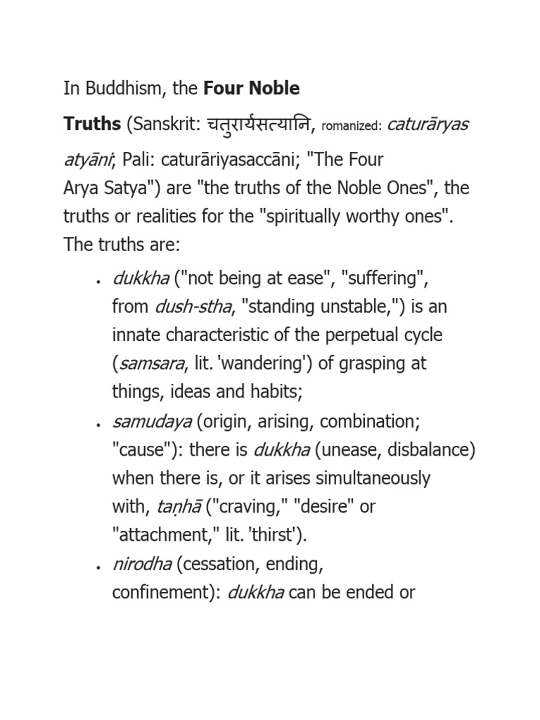 Understanding the Four Noble Truths | PDF | Four Noble Truths | Eastern ...