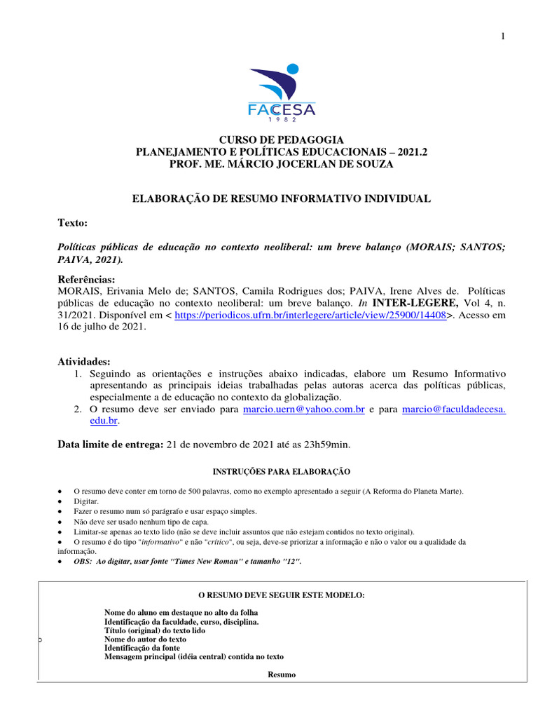 Resumo Informativo Modelo 2021 | PDF | Marte | Terra