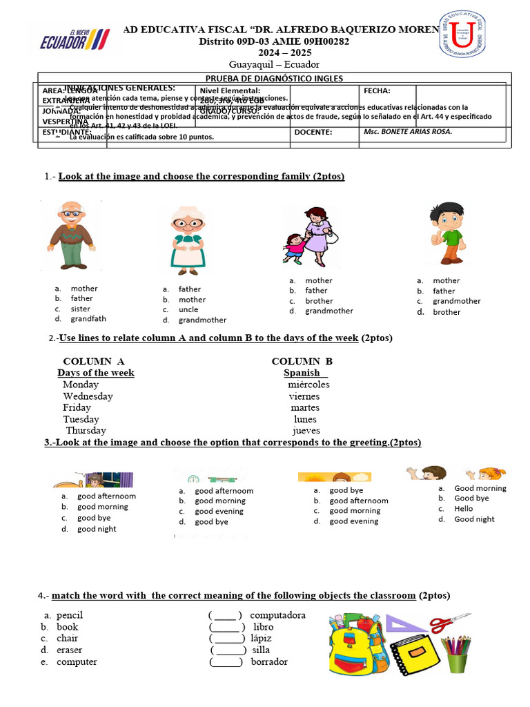Examen Diagnóstico de Inglés 2025 | PDF