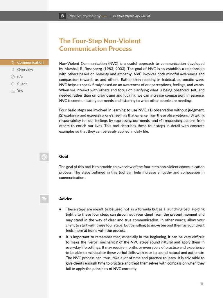 The Four-Step Non-Violent Communication Process | PDF | Feeling ...