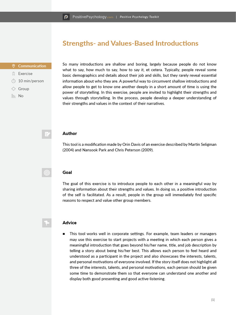 Strengths - and Values-Based Introductions | PDF | Motivation ...