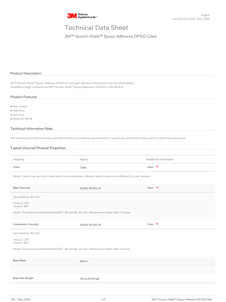3M™ Scotch-Weld™ Epoxy Adhesive DP100 Clear - 20230502 | PDF | Adhesive ...