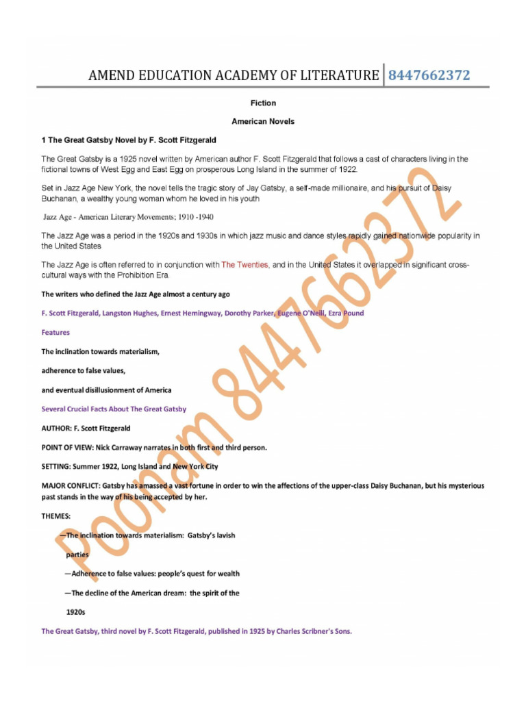 American Writer 5 F. Scott Fitzgerald The Great Gatsby | PDF