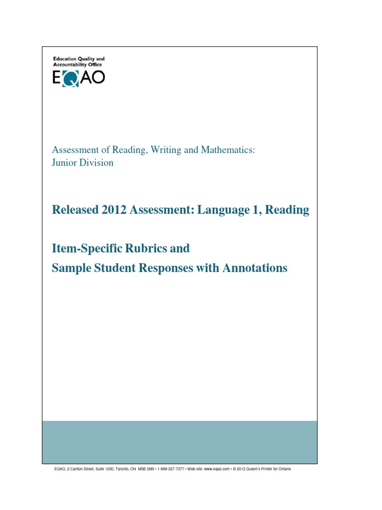 2012 EQAO Grade 6 Language Answers | PDF | Annotation | Narrative